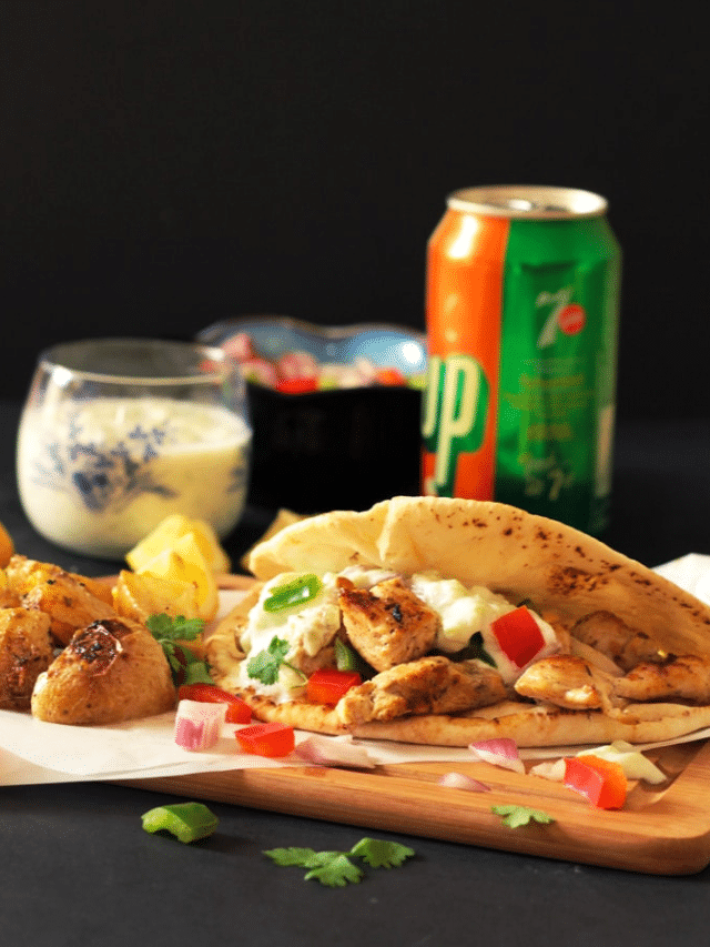 GREEK CHICKEN SOUVLAKI PITA WRAPS WITH HERB ROASTED POTATOES STORY - I ...